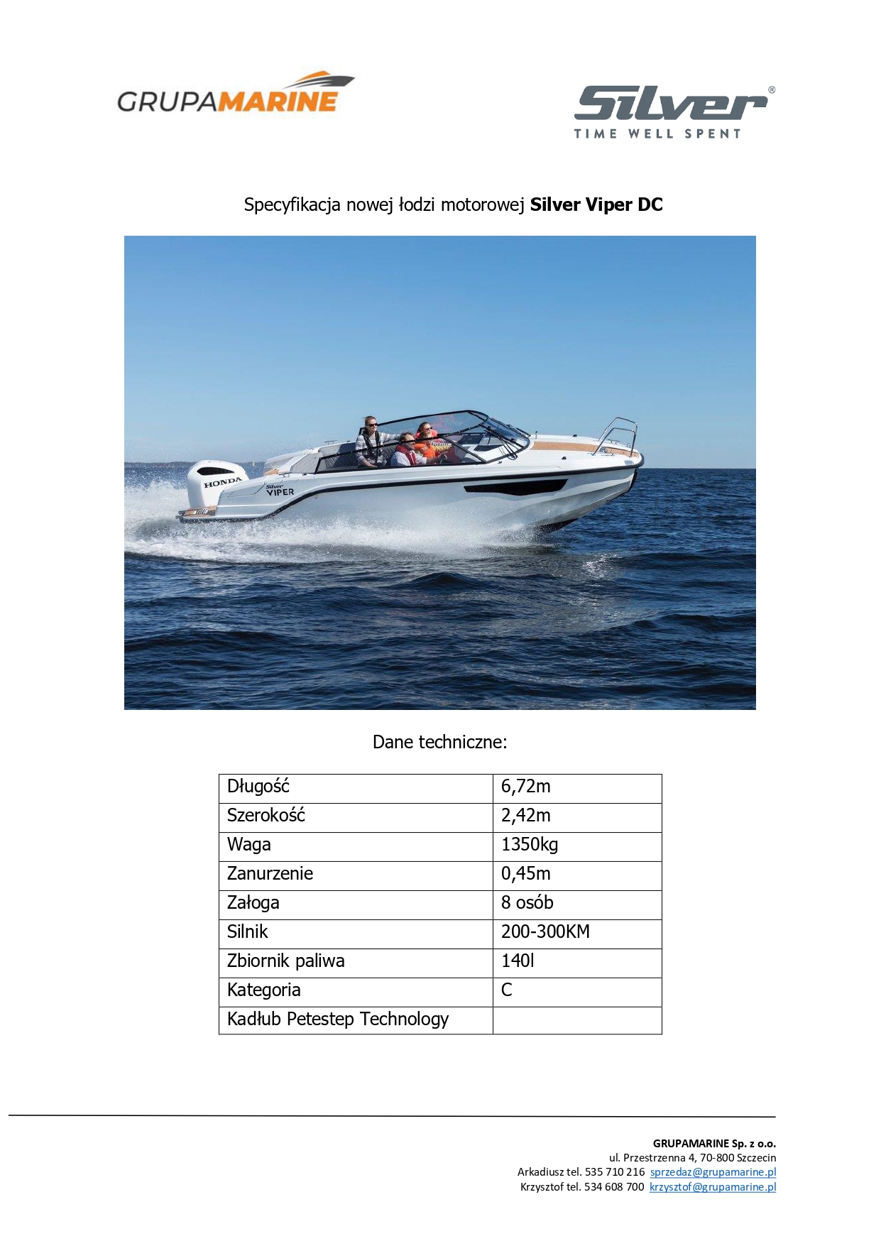 Silver Viper DCZ Specyfikacja - Silver Boats Polska